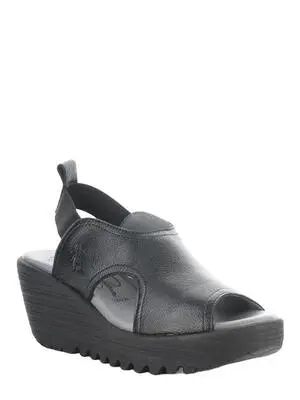 Fly London Liku Slingback Platform Wedge Sandal Black