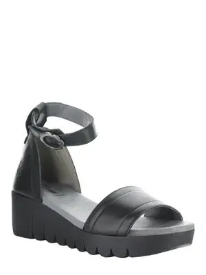 Fly London Voik Ankle Strap Platform Wedge Sandal Black