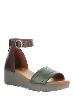 Fly London Voik Ankle Strap Platform Wedge Sandal Green/brown