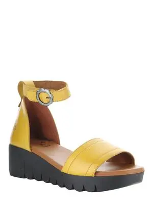 Fly London Voik Ankle Strap Platform Wedge Sandal Mustard