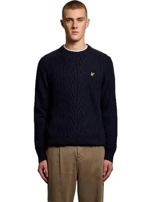 LYLE & SCOTT Ribbed Cable Knit Long Sleeve Sweater - Dark Navy Marl
