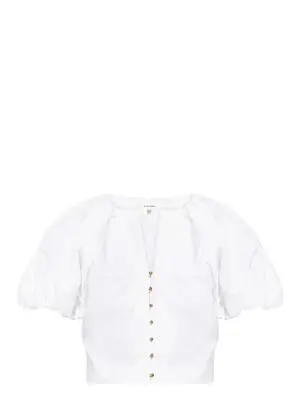FRAME Puff-sleeve Buttoned Top - White