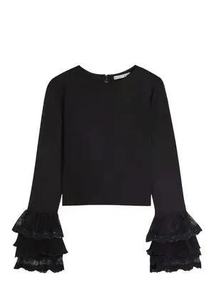 Alice + Olivia Delaina Ruffled Lace Blouse - Black