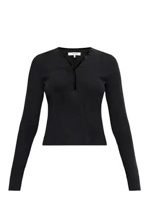 FRAME Button Ribbed Top - Black