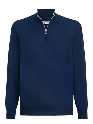 Brunello Cucinelli Half-zip Long Sleeve Sweater - Blue