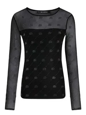 Karl Lagerfeld Autograph Rhinestone Mesh Top - Black