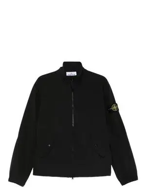 Stone Island Zip-up Jacket With Logo Patch - Black