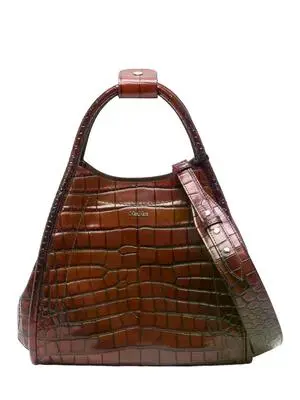 Max Mara Embossed Croc Effect Tote - Brown