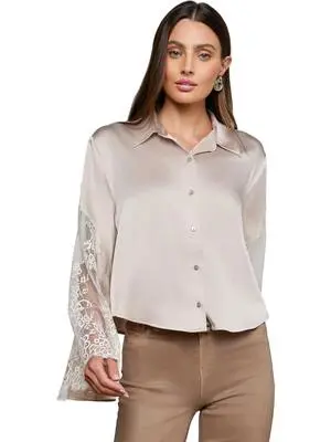 L'Agence Capri Lace Sleeve Blouse - Feather Grey