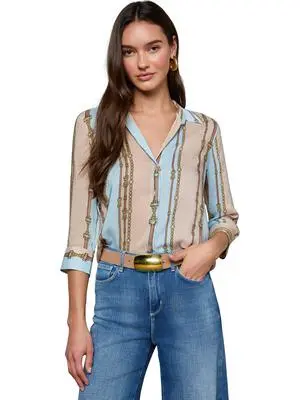 L'Agence Camille Striped Belt Print Blouse - Taupe/light Sage Belt Stripe