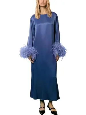 Sleeper Suzi Detachable-feathers Maxi Dress - Blue