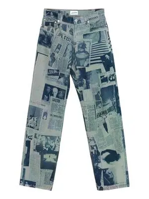 Jean Paul Gaultier Newspaper Print Straight Jeans - Blue