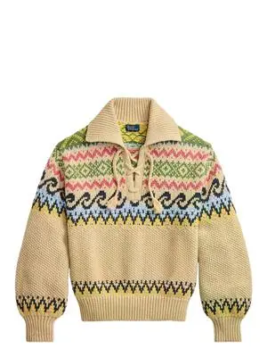 Polo Ralph Lauren Fair Isle Lace-up Pullover - Neutrals