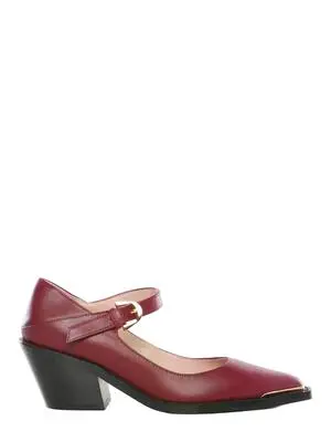 COCCINELLE Buckle Strap Leather Pumps Red