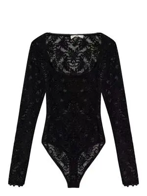 LoveShackFancy Jannie Lace Long-sleeves Bodysuit - Black