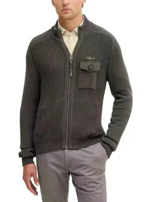 AERONAUTICA MILITARE Zipped Cardigan With Patch - Grey
