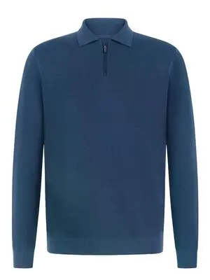 Boggi Milano Zip Knitted Polo Shirt - Blue