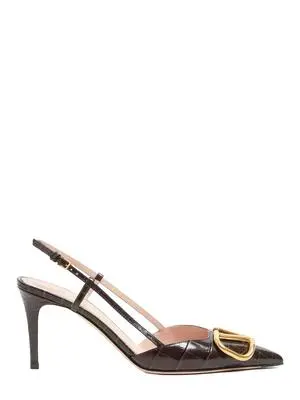 Valentino Garavani Vlogo Crocodile-effect Slingback Pumps - Brown