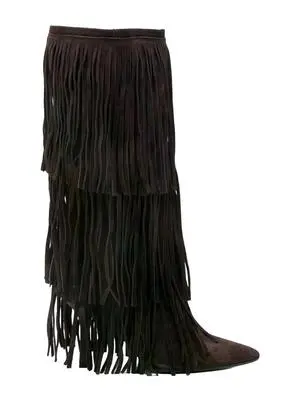 GISEL MOIRE Fringed Boots - Brown