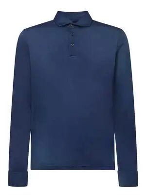 Fedeli Buttoned Long-sleeve Polo Shirt - Blue