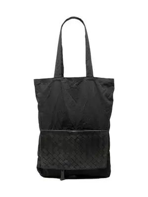 Bottega Veneta Intrecciato Trimmed Nylon Eco Tote Bag - Black