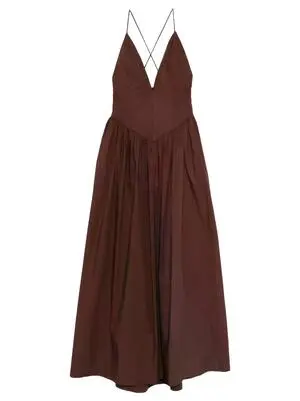 ADRIANA DEGREAS V-neck Gathered Maxi Dress - Brown