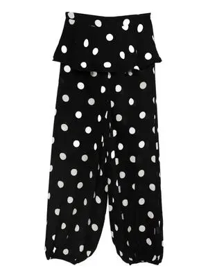 ADRIANA DEGREAS Polka-dot Ruffled Trousers - Black