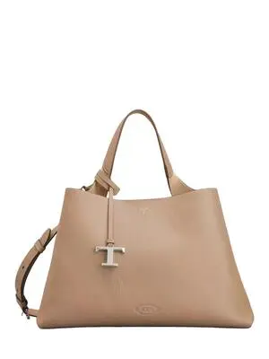 TOD'S Top Handle Tote Bag With Logo Charm - Neutrals