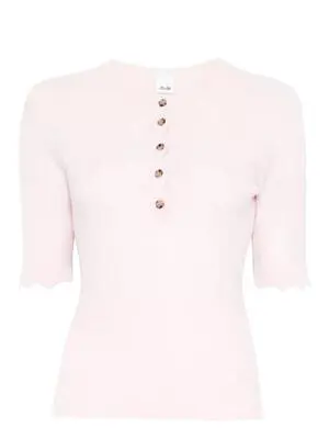 ALLUDE Button-fastening Ribbed Top - Pink