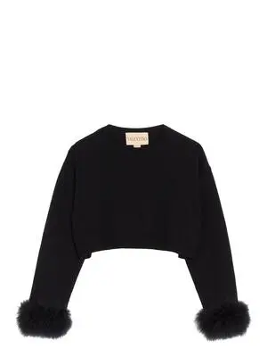 Valentino Garavani Cashmere Feather-trim Cropped Sweater - Black