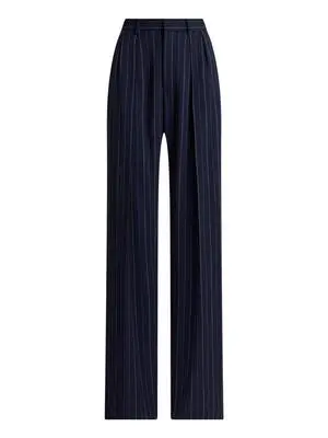 Ralph Lauren Wool Pinstripe Wide-leg Trousers - Navy
