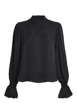 ME+EM Silk Embroidered Blouse - Black