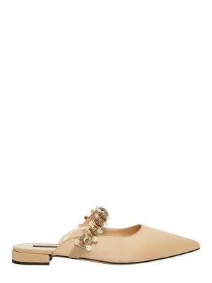 Marina Rinaldi Satin Embellished Mules - Beige