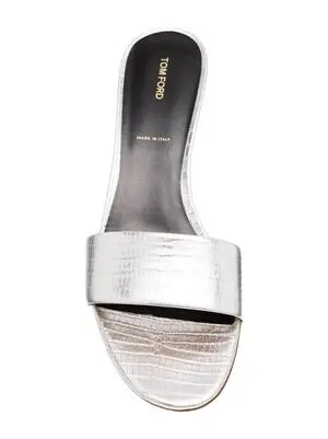 TOM FORD 55mm Embossed Metallic Leather Mules - Silver