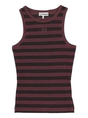 GANNI Striped Sleeveless Top - Brown