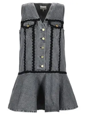 GANNI Cotton Mini Dress - Charcoal