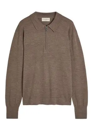 Officine Générale Merino Wool Polo Jumper - Light Brown