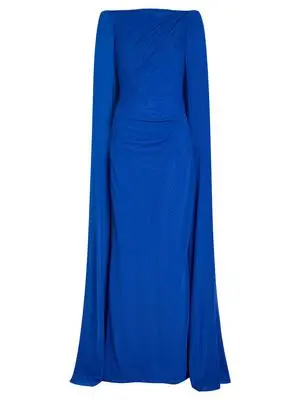 Talbot Runhof Cape-effect Draped Stretch-tulle Gown - Blue