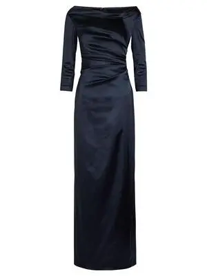 Talbot Runhof Gathered Satin Maxi Dress - Navy