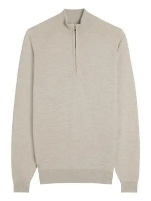 John Smedley Tapton Half-zip Merino Wool Jumper - Beige