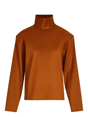 Saint Laurent High-neck Stretch-silk Top - Caramel