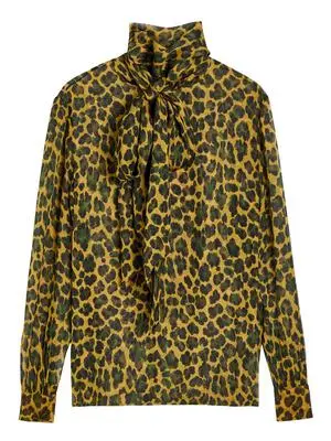 Saint Laurent Leopard Print Silk Blouse - Green