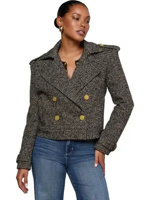 L'Agence Xoey Cropped Tweed Trench - Black/ivory Multi Tweed