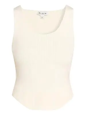 Alaïa Sleeveless Ribbed Knit Corset Top Blanc