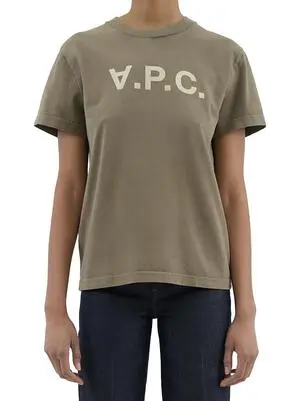 A.p.c. A. P.c Short Sleeve Logo Graphic Tee - Kaki Clair/blank Casse