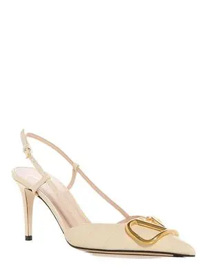 Valentino Garavani Vlogo Croc Embossed Slingback Pumps - White