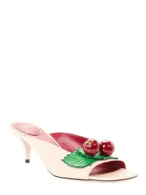 Valentino Garavani Cherry Kitten Heel Slides - White
