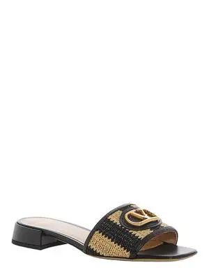 Valentino Garavani Vlogo Raffia Slide Sandals - Natural/black