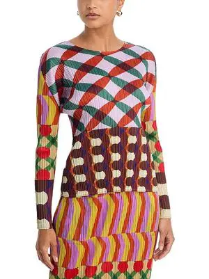 Issey Miyake Harmony Printed Long Sleeve Top - Pink Multi