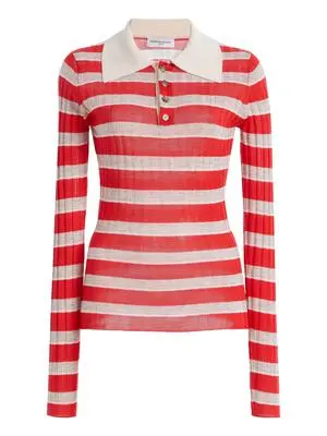 Brandon Maxwell Joni Striped Silk-cashmere Polo Top - Red